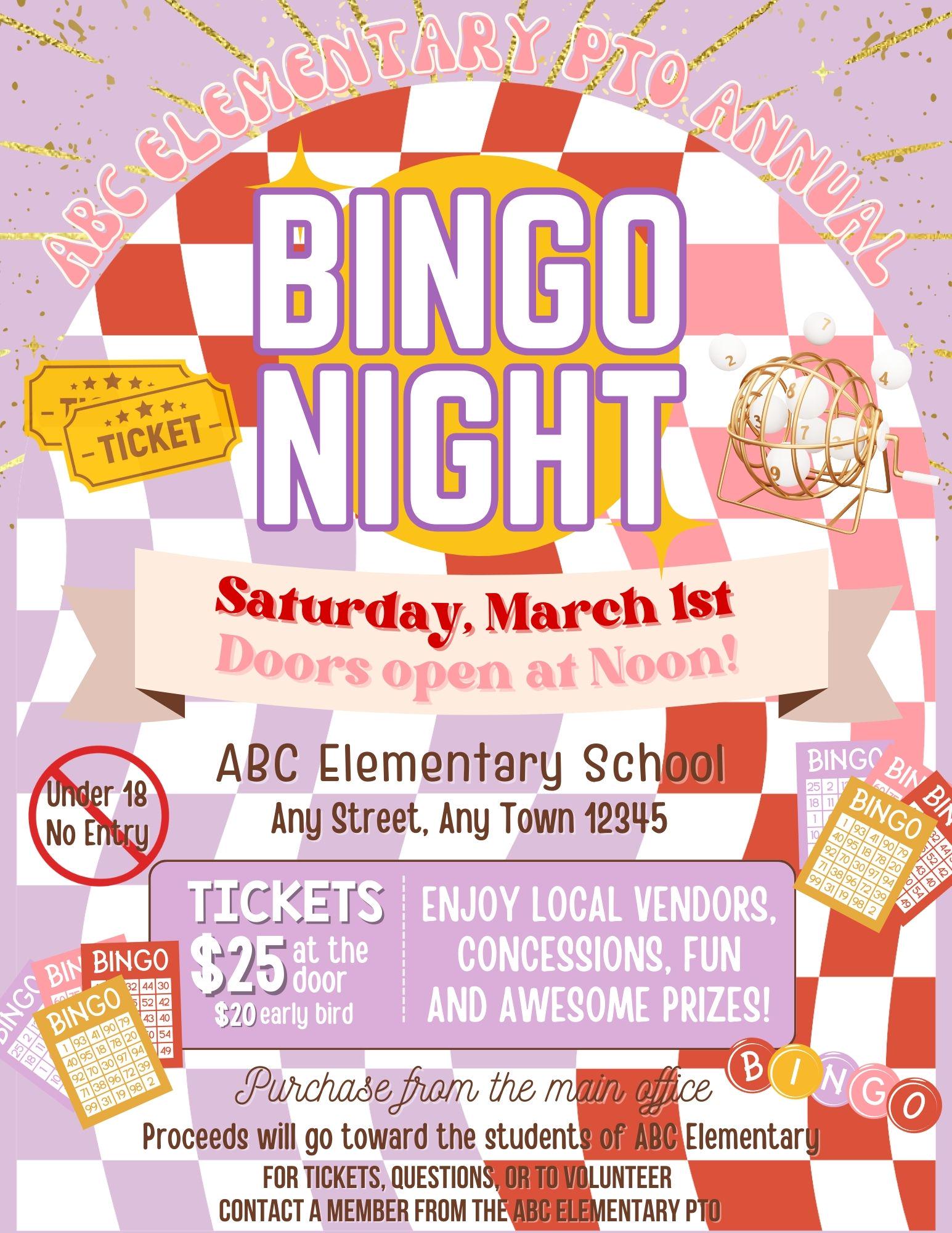 Editable Bingo Night Flyer Template, Canva Design, Fundraiser Flyer ...