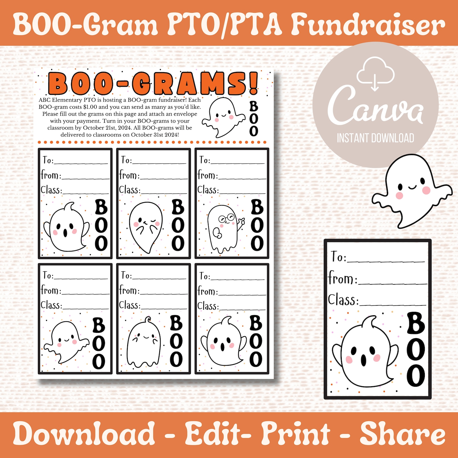 Boo Grams Fundraiser, Editable Halloween Candy Grams, Printable Boo ...