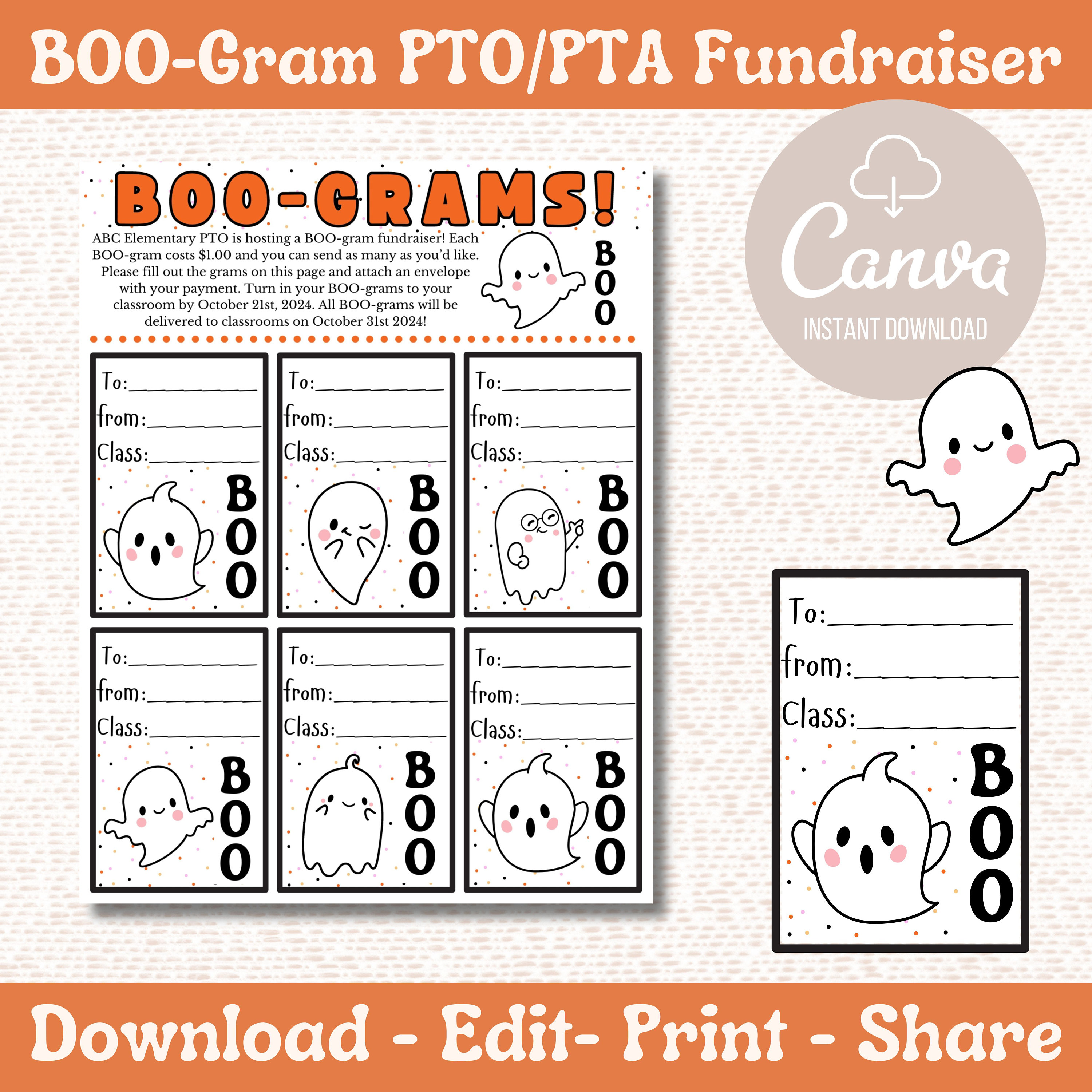 Boo Grams Fundraiser, Editable Halloween Candy Grams, Printable Boo ...