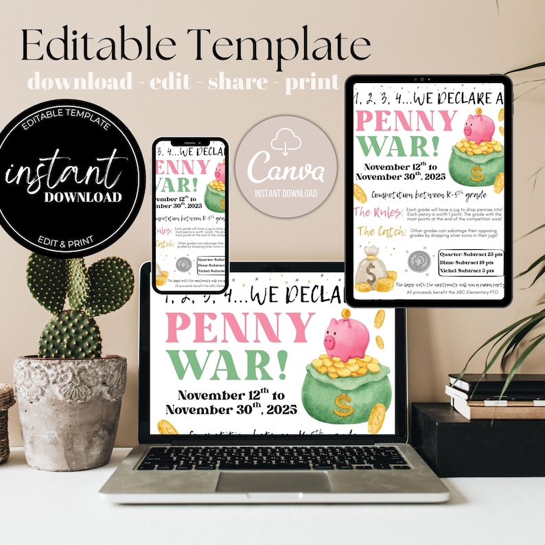 Penny War Flyer, Coin Fundraiser, Customizeable Flyer, PTA Canva ...