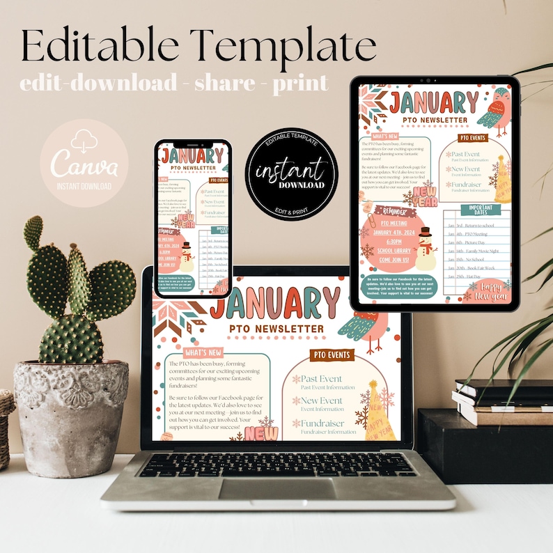 January Newsletter, PTO, PTA, Classroom Information, Canva Template ...