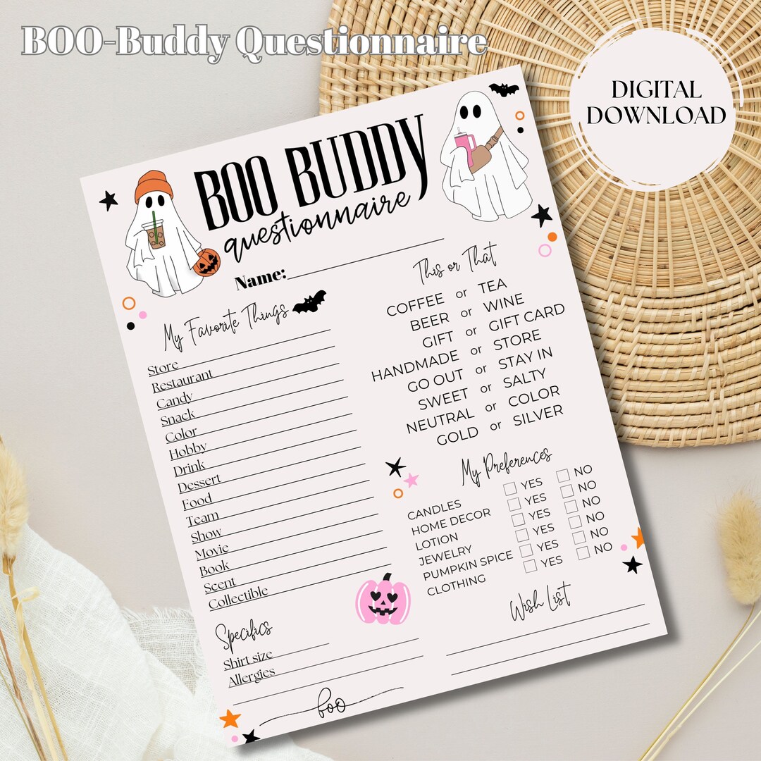 Boo-buddy Questionnaire, Party Printable, Halloween Party, About Me ...