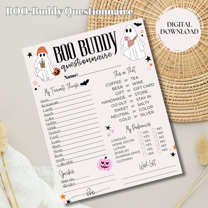 Boo-buddy Questionnaire, Party Printable, Halloween Party, About Me ...