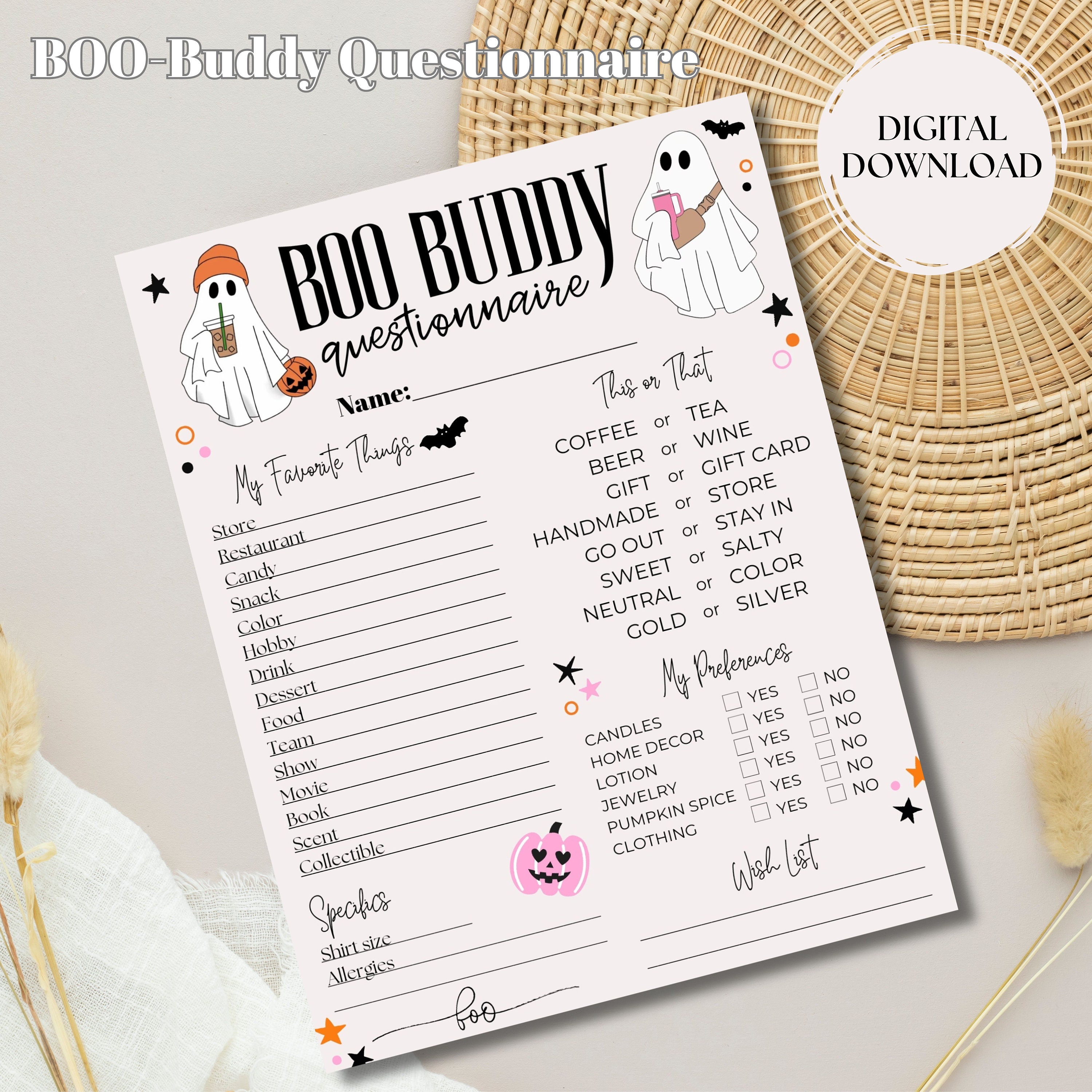 Boo-buddy Questionnaire, Party Printable, Halloween Party, About Me ...