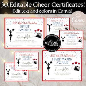Editable Cheerleading Certificate, Cheer Award, Customize, Canva ...