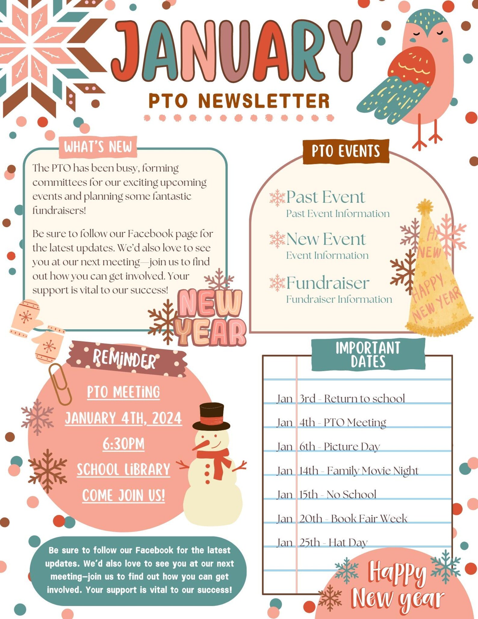 January Newsletter, PTO, PTA, Classroom Information, Canva Template ...