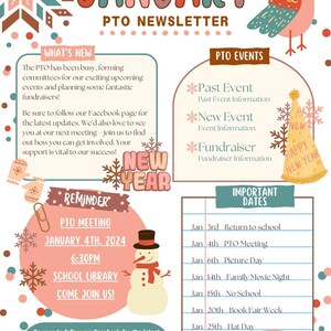 January Newsletter, PTO, PTA, Classroom Information, Canva Template ...