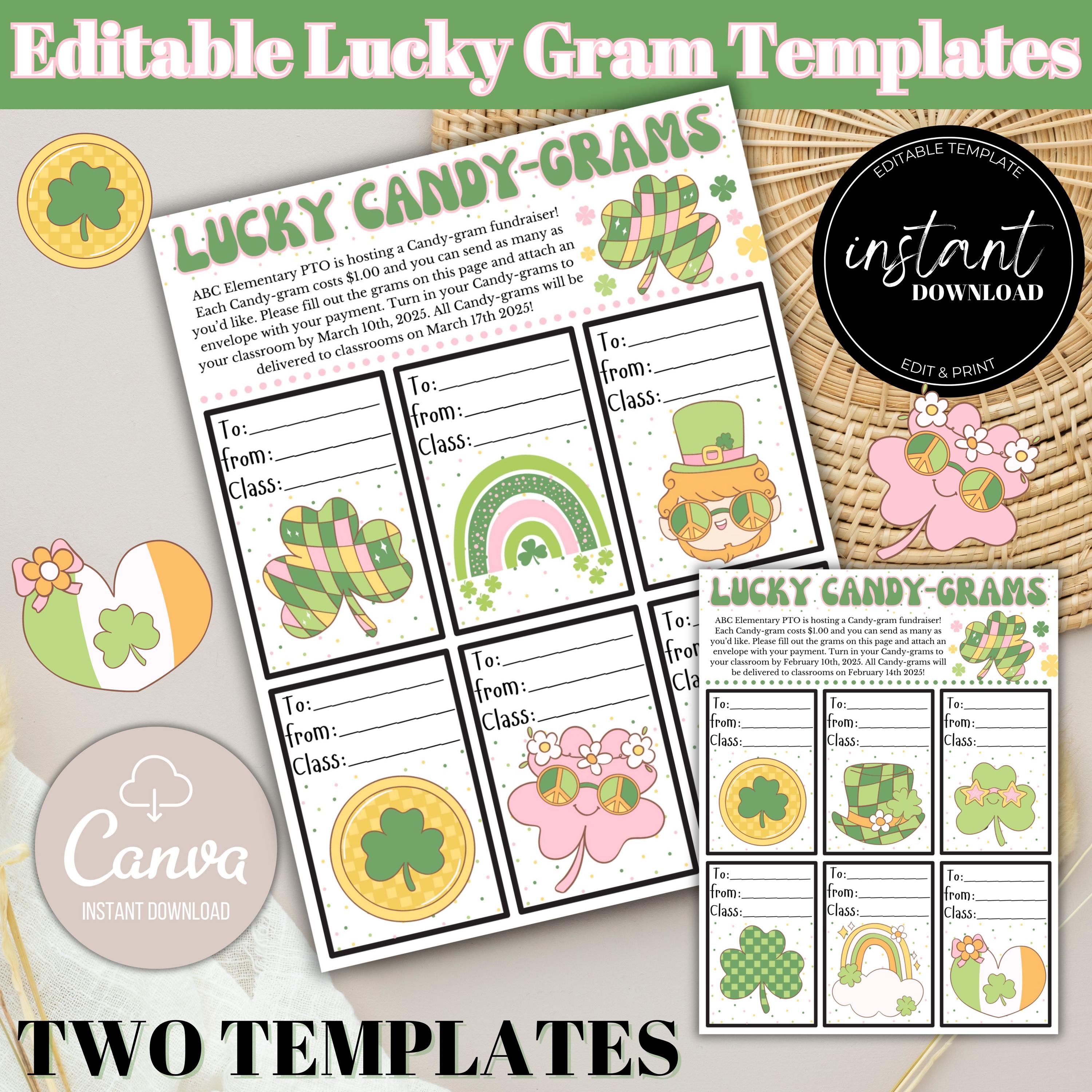 Lucky Candy Grams Fundraiser, Editable St. Patrick's Day Candy Grams ...