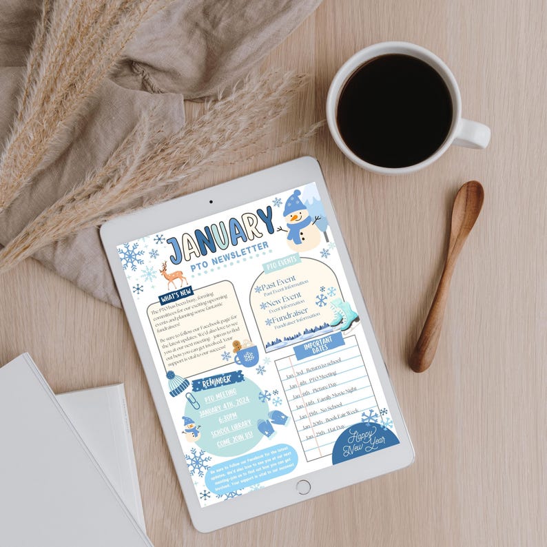 January Newsletter, PTO, PTA, Classroom Information, Canva Template ...
