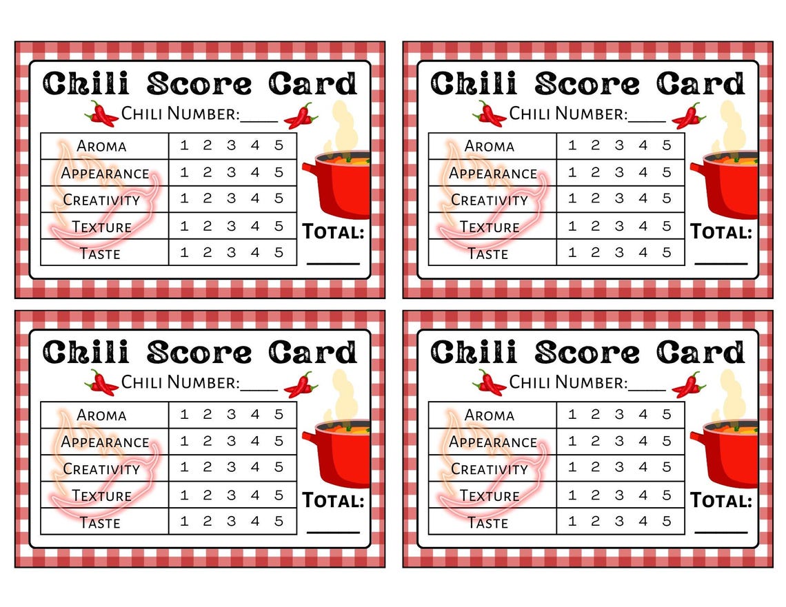 Chili Cook-off Score Card, Signs, Printable, Digital Download, Contest ...