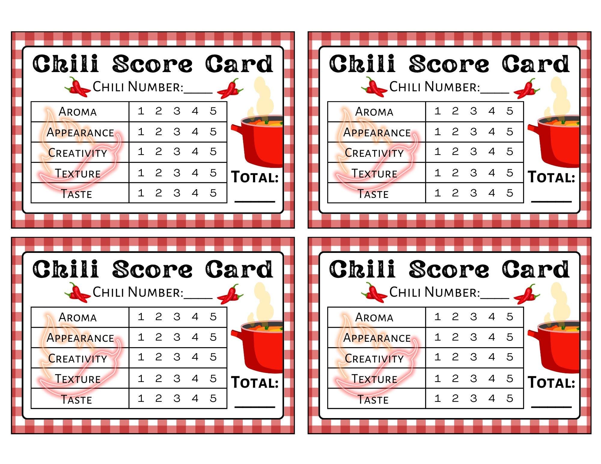 Chili Cook-off Score Card, Signs, Printable, Digital Download, Contest ...