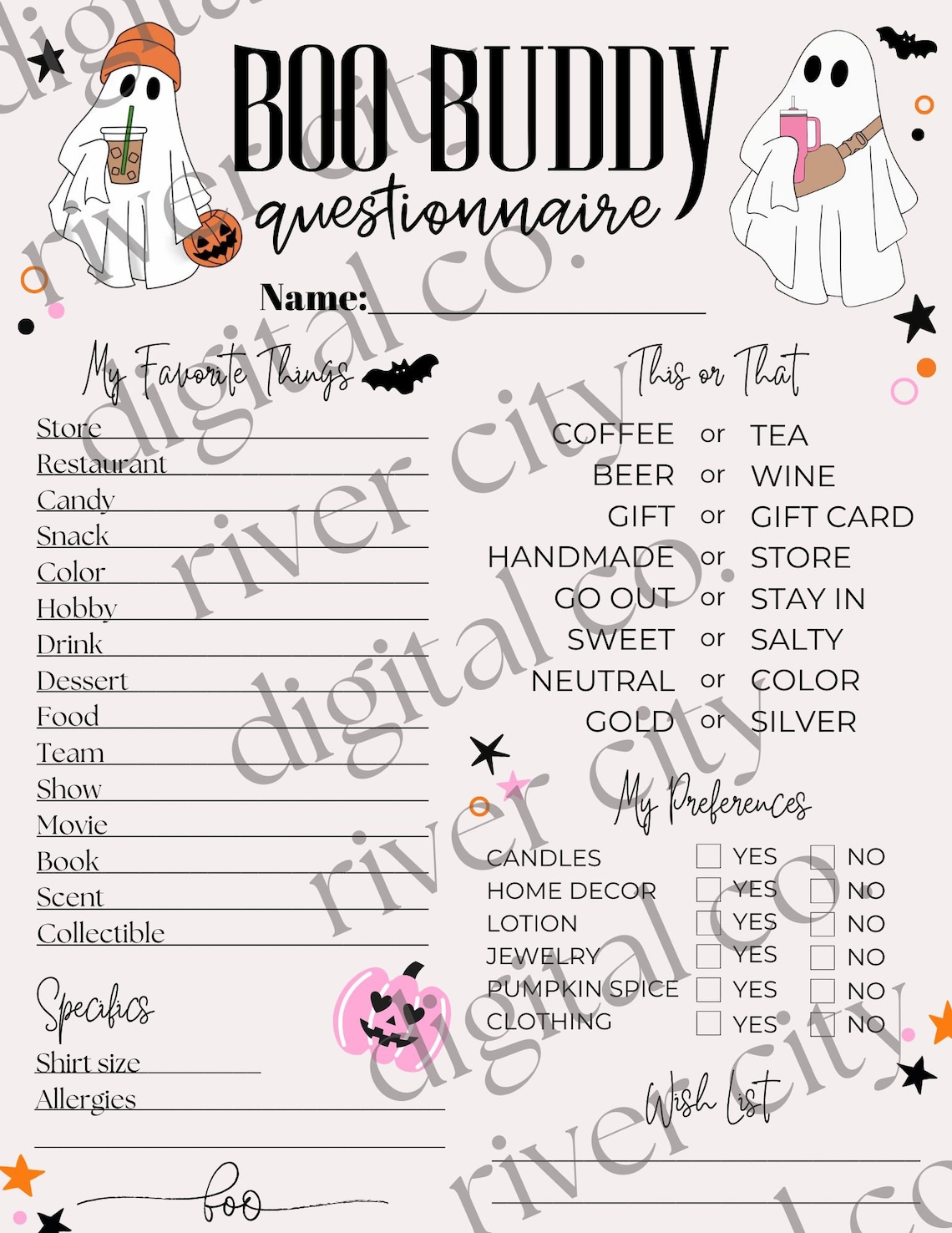 Boo-buddy Questionnaire, Party Printable, Halloween Party, About Me ...