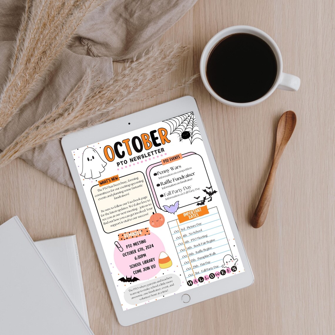 October Newsletter, PTO News, Classroom Newsletter, Canva Template ...