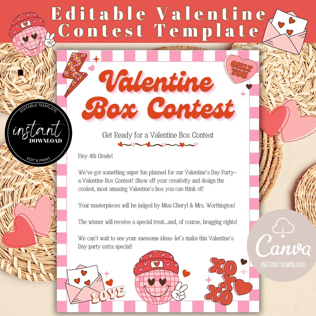 Valentine Box Contest, Editable Flyer, Birthday Party, Invitation ...