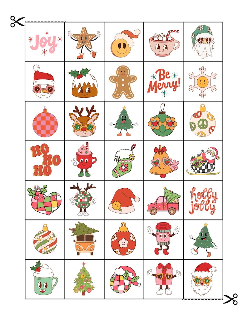 Printable Christmas Bingo Sheets, Party Game, Retro Theme, Homeschool ...
