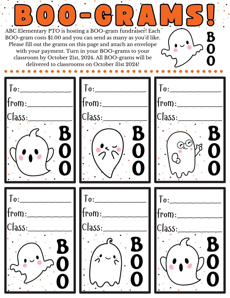 Boo Grams Fundraiser, Editable Halloween Candy Grams, Printable Boo ...