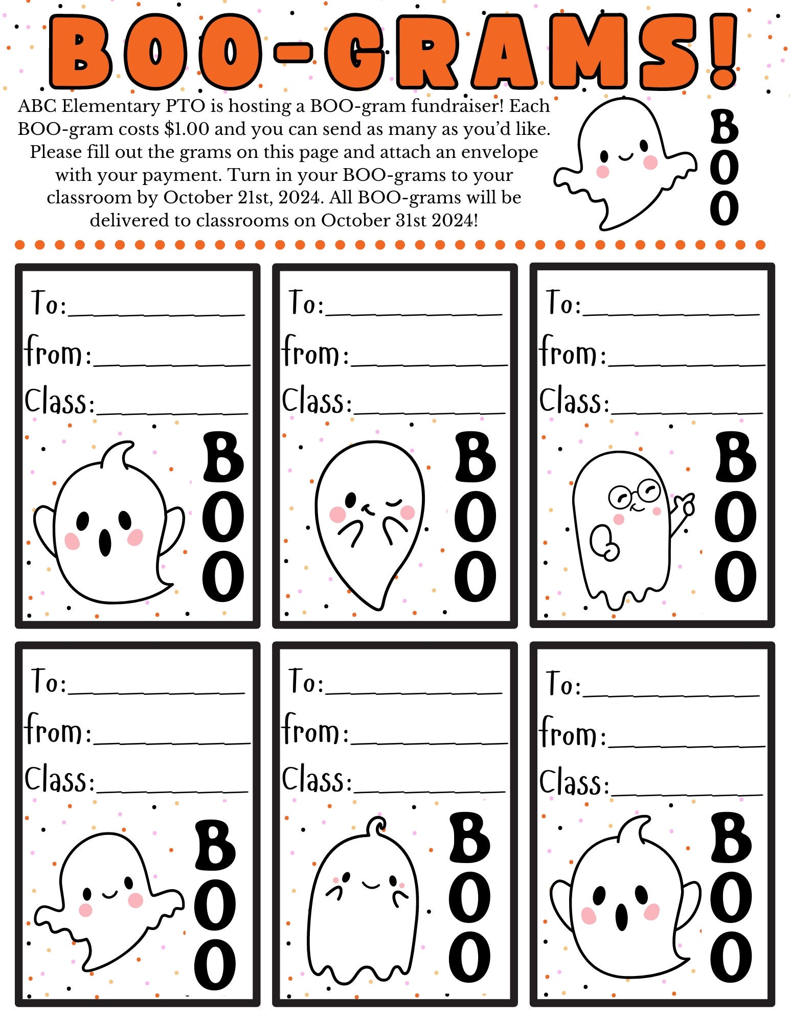Boo Grams Fundraiser, Editable Halloween Candy Grams, Printable Boo ...