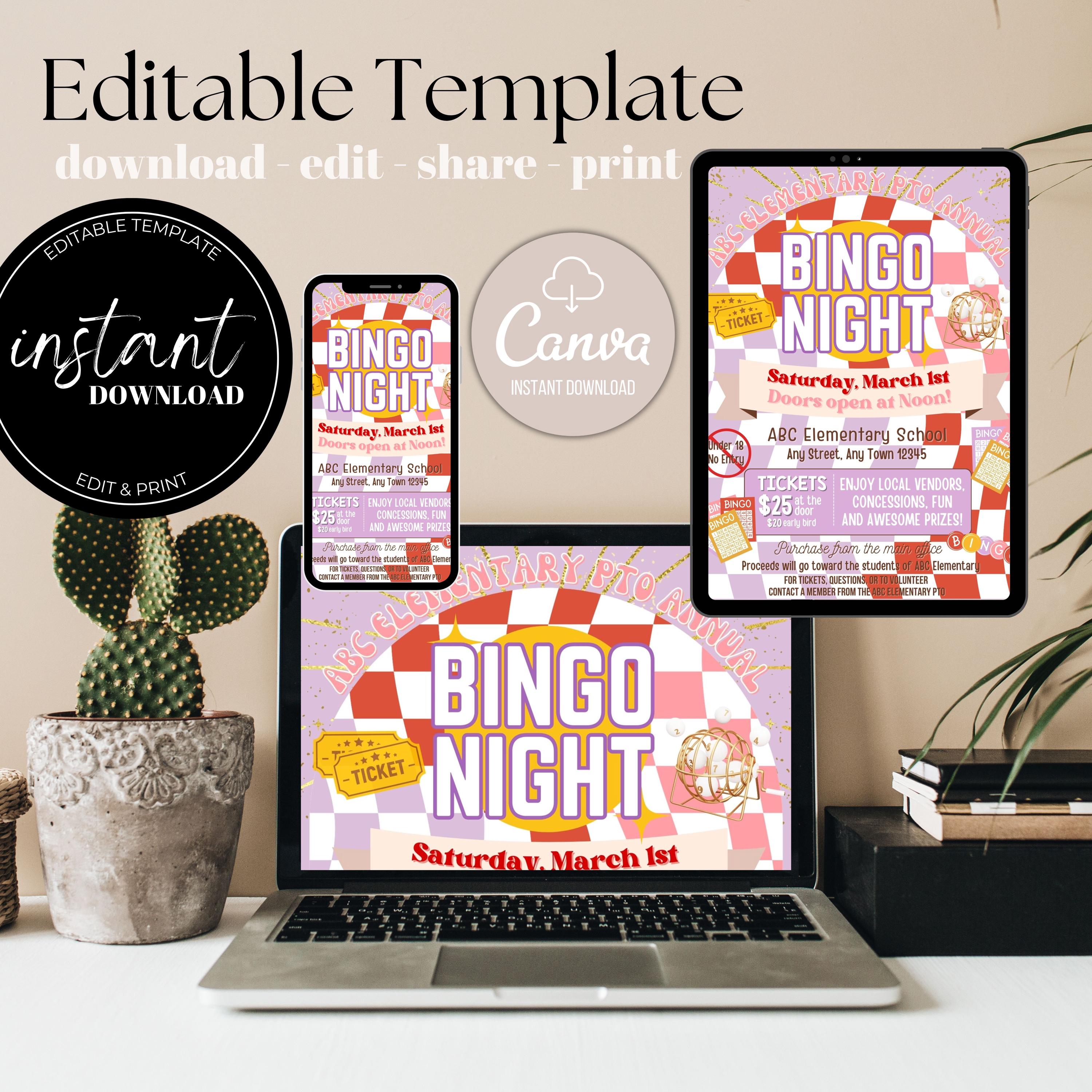 Editable Bingo Night Flyer Template, Canva Design, Fundraiser Flyer ...