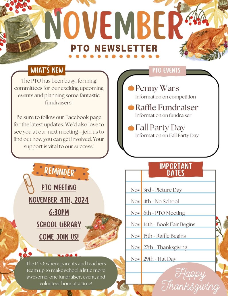 November Newsletter, PTO News, PTA, Teacher Classroom, Fall Newsletter ...