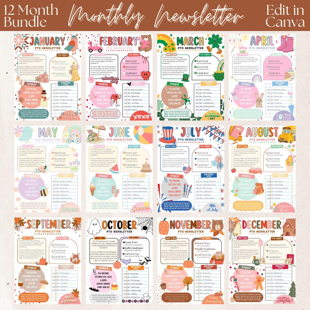 12 Month Newsletter, Pto Information, Pta Flyer, Classroom Printable ...