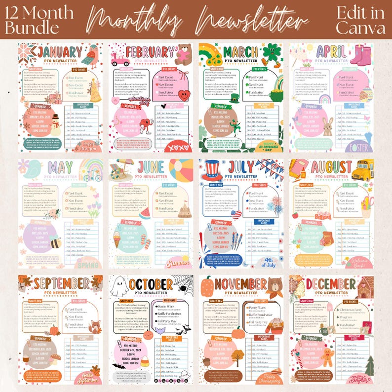 12 Month Newsletter, Pto Information, Pta Flyer, Classroom Printable ...