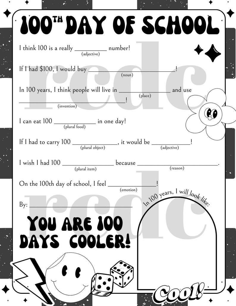 100th Day of School Template, Retro Editable Classroom Activity ...