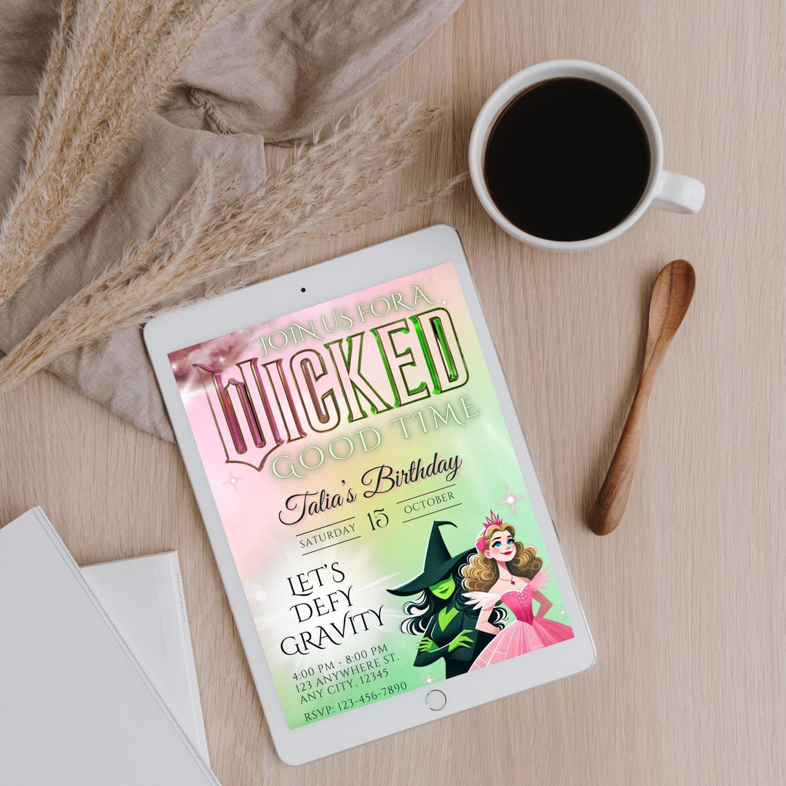 Wicked Birthday Invitation, Glinda and Elphaba Birthday, Editable ...