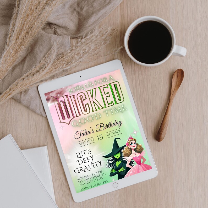 Wicked Birthday Invitation, Glinda and Elphaba Birthday, Editable ...