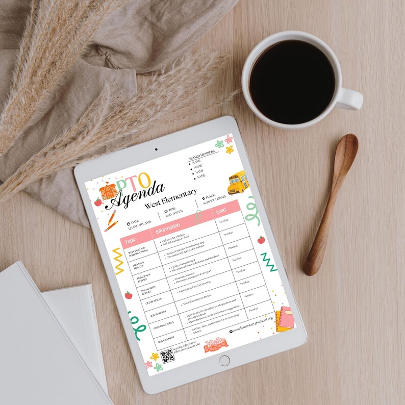 Agenda Template, PTO, PTA, Meeting, Minutes, Canva Template, School ...