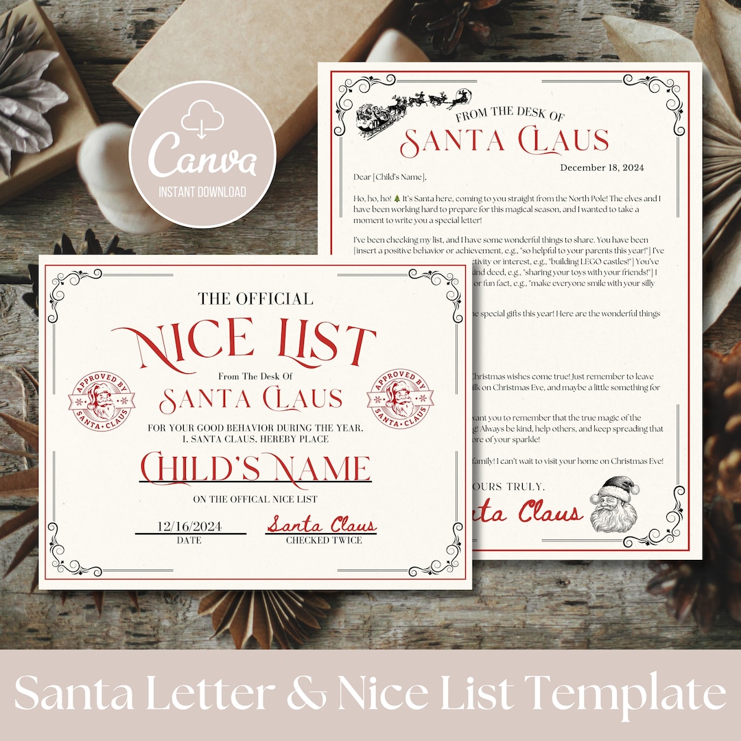 Personalized Santa Letter, Printable Letter to Santa, Nice List ...