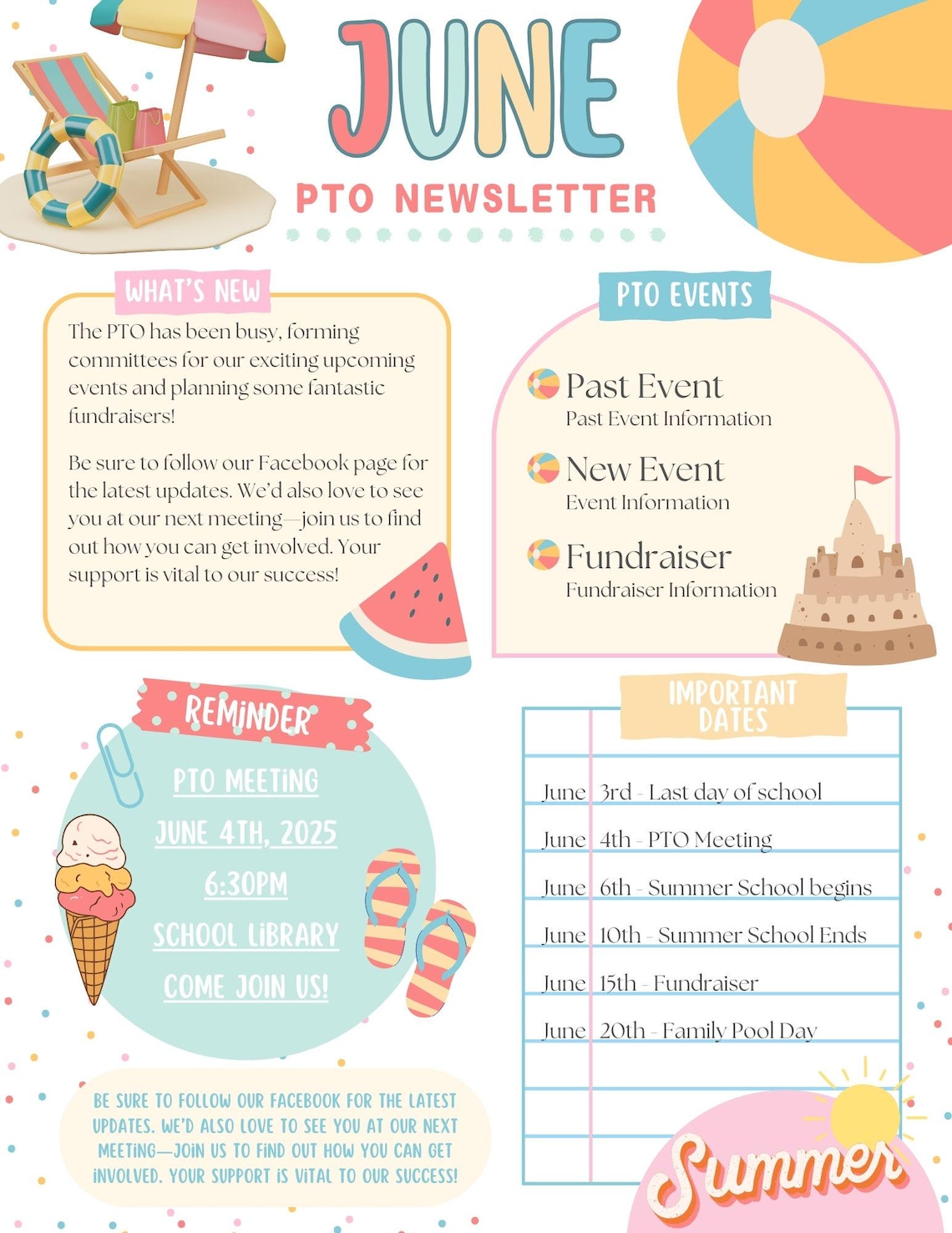 June Newsletter, PTO News, PTA, Teacher Classroom, Customize Newsletter ...