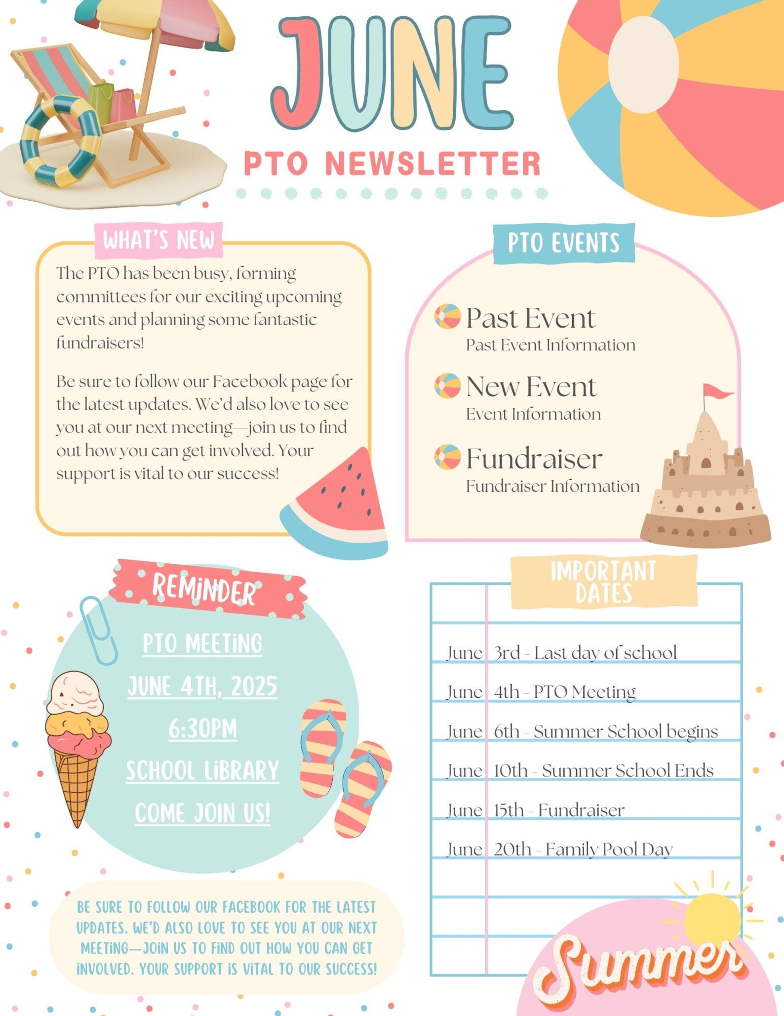 June Newsletter, PTO News, PTA, Teacher Classroom, Customize Newsletter ...