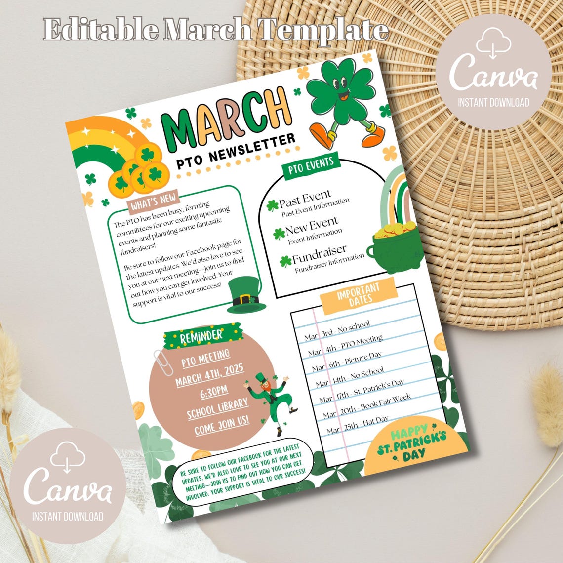 March Newsletter, PTO News, PTA, Teacher Classroom, St Patricks Day ...