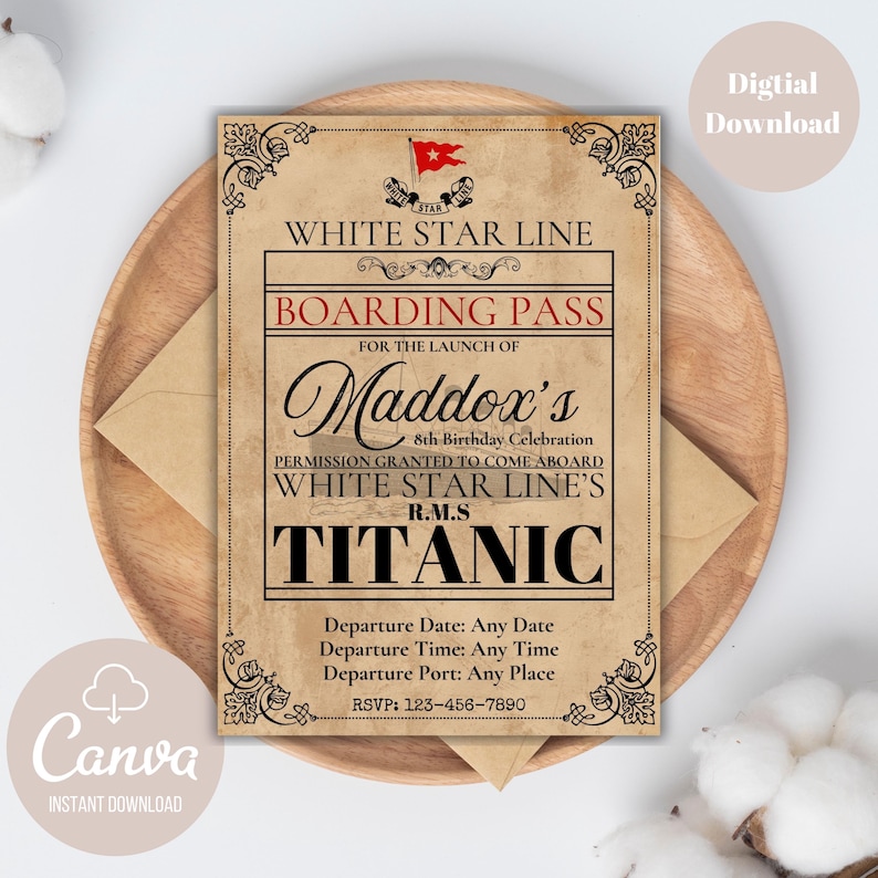 Titanic Birthday Invitation, Boat Birthday, Editable Digital Template ...