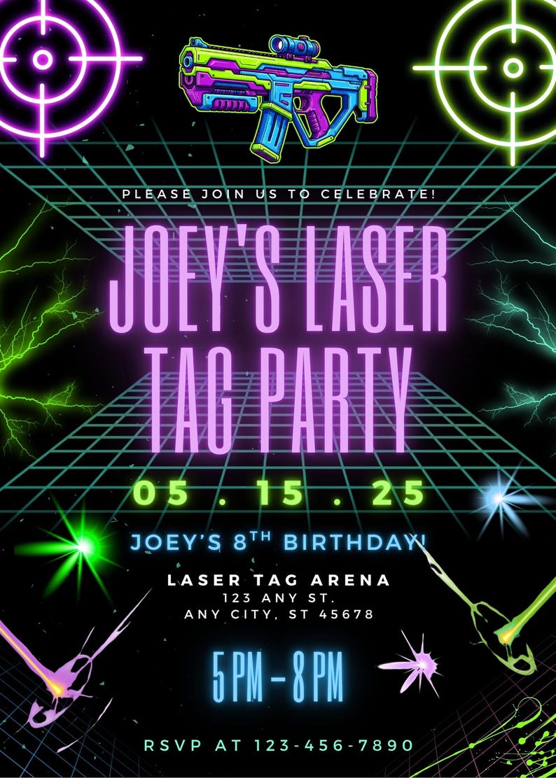 Laser Tag Birthday Invitation Template | Editable Canva Download | 5x7 ...