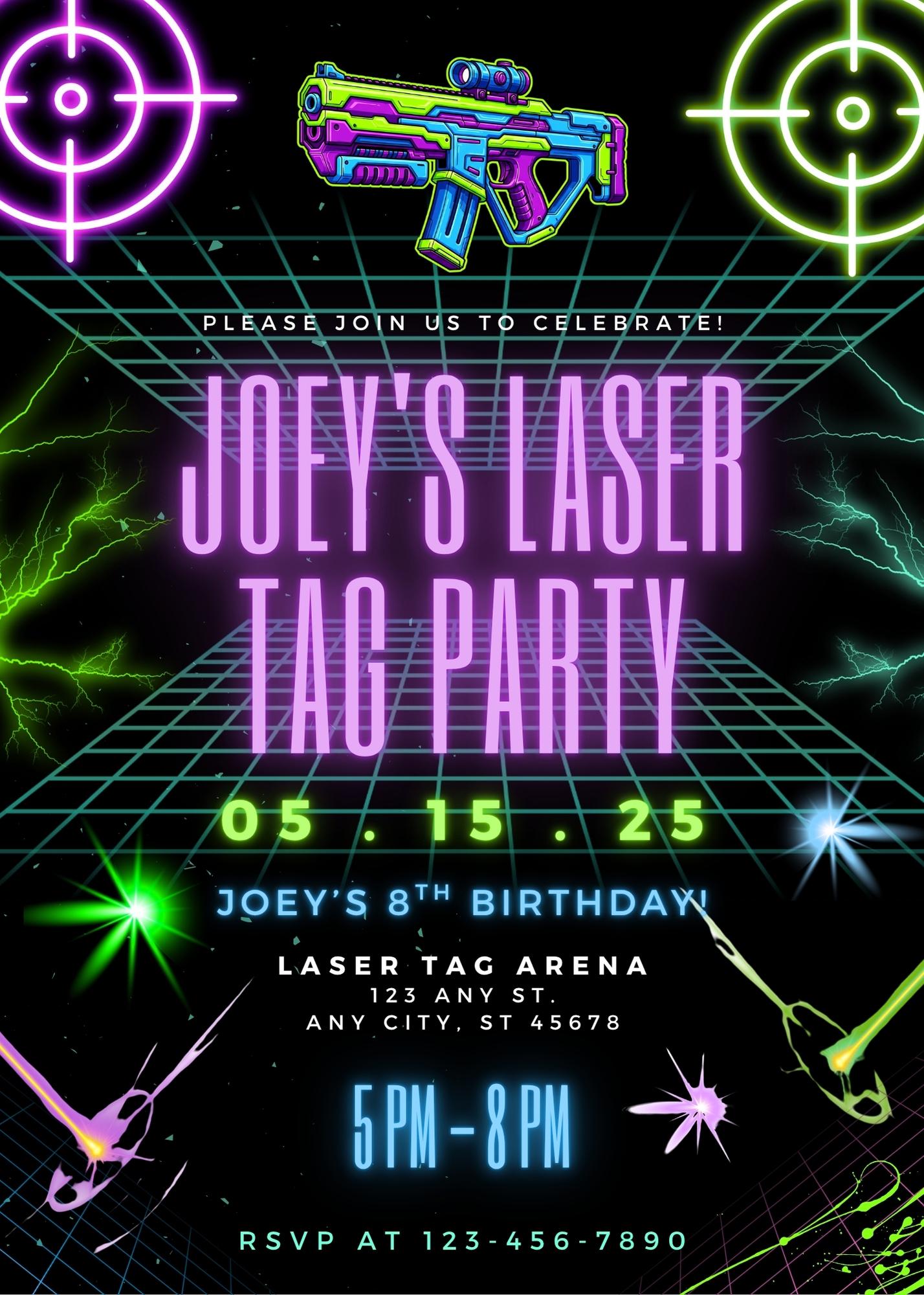 Laser Tag Birthday Invitation Template | Editable Canva Download | 5x7 ...
