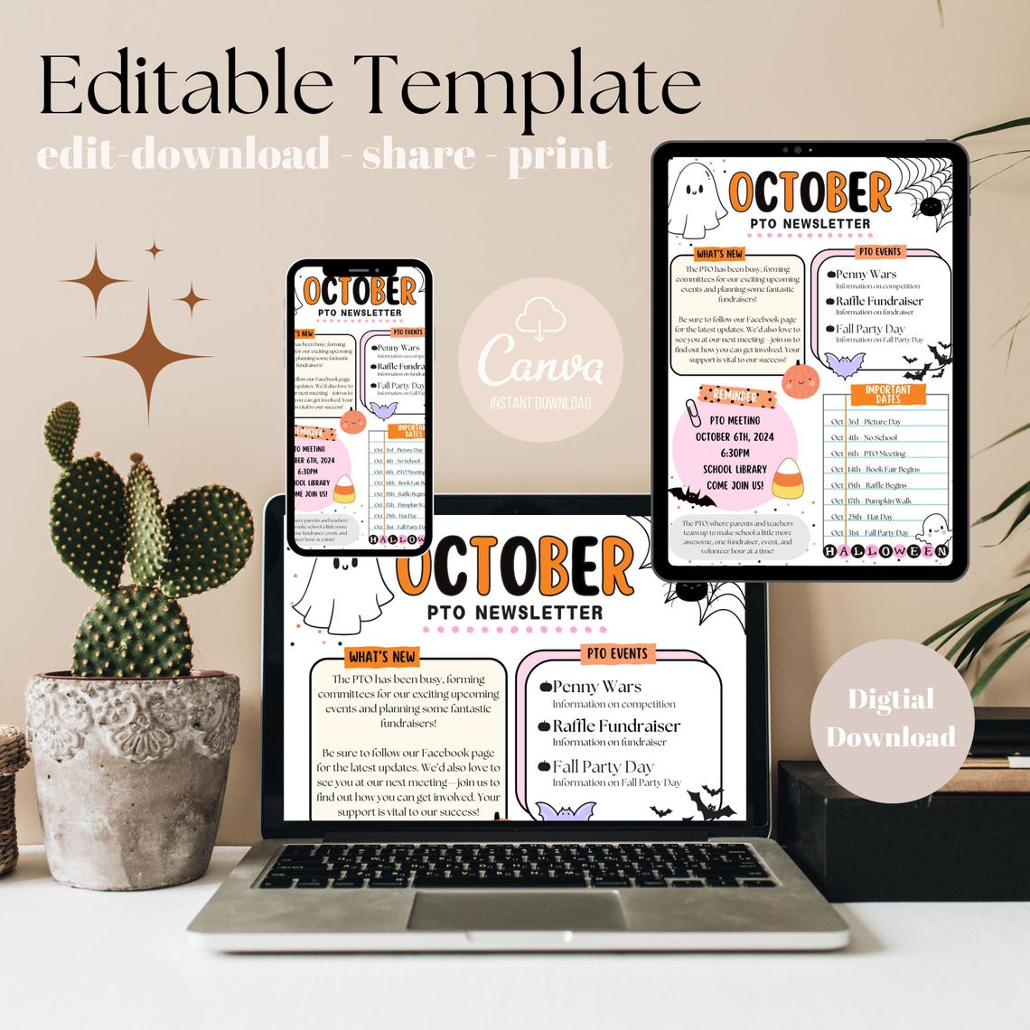 October Newsletter, PTO News, Classroom Newsletter, Canva Template ...