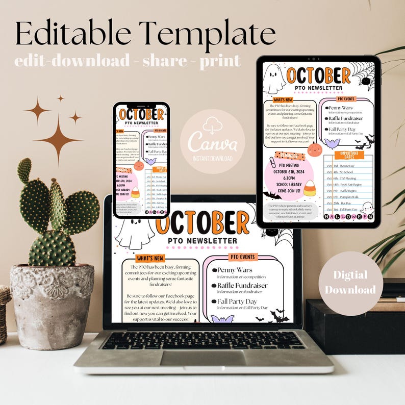 October Newsletter, PTO News, Classroom Newsletter, Canva Template ...