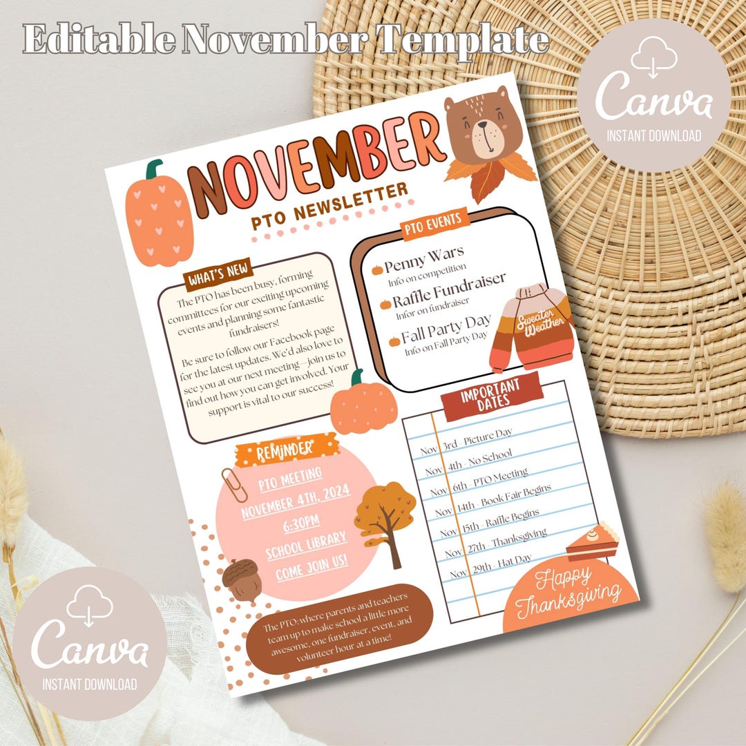 Cute November Newsletter, PTO News, PTA, Teacher Classroom, Fall ...