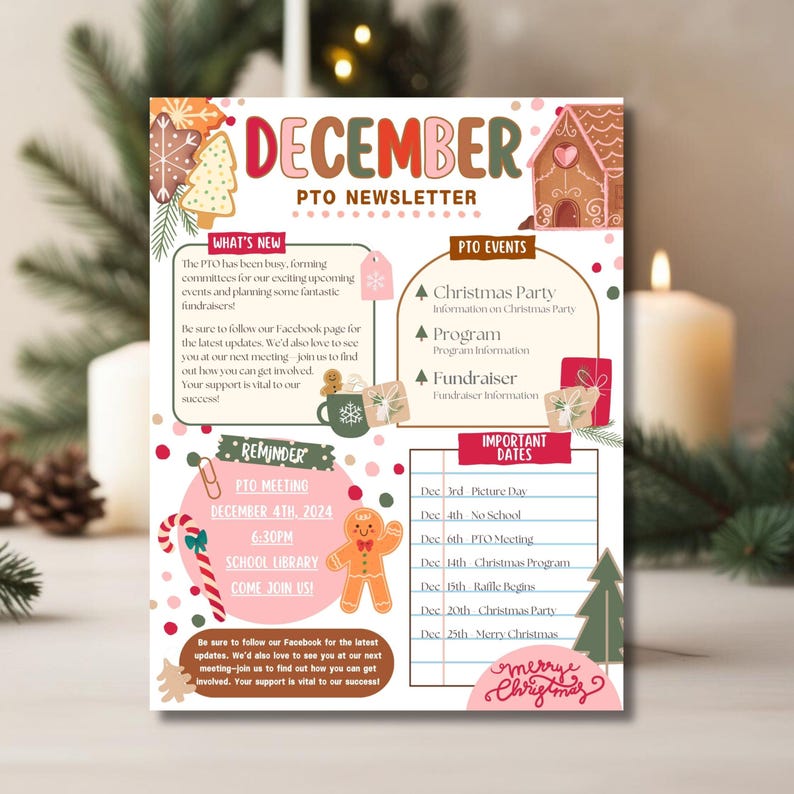 December Newsletter, PTO, PTA, Classroom Information, Editable Canva ...