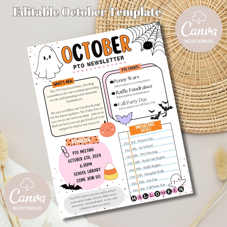October Newsletter, PTO News, Classroom Newsletter, Canva Template ...