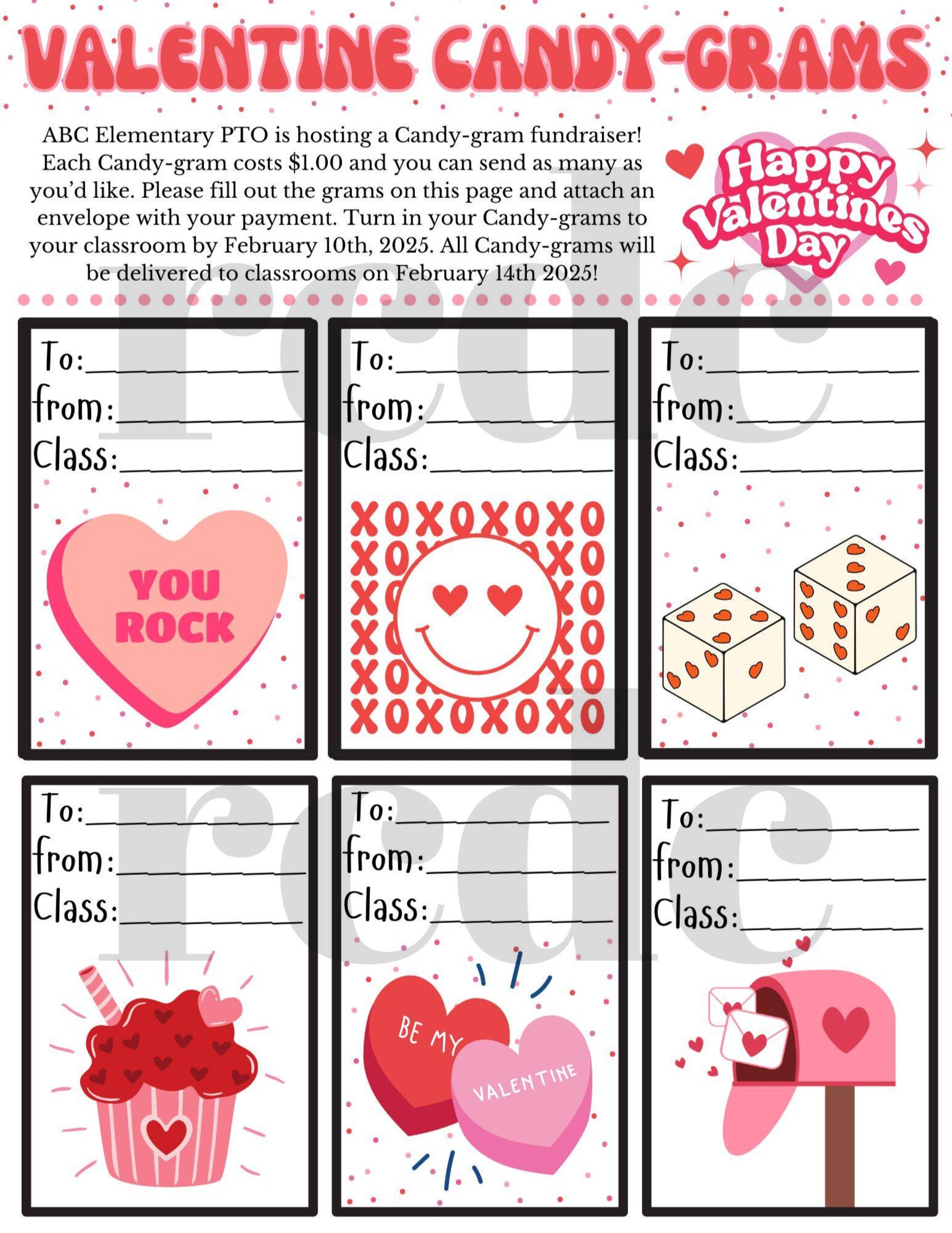 Candy Grams Fundraiser, Retro Editable Valentine Candy Grams, Printable ...