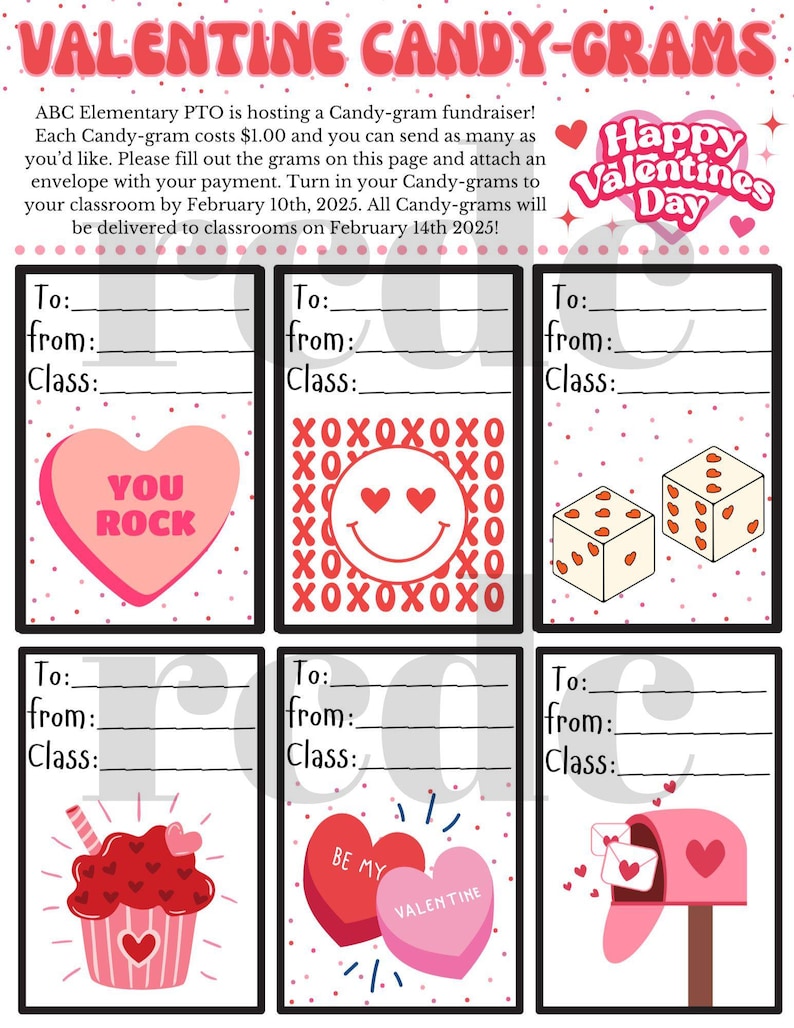 Candy Grams Fundraiser, Retro Editable Valentine Candy Grams, Printable ...