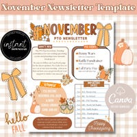 Editable PTO PTA November Newsletter Template, Thanksgiving Themed ...