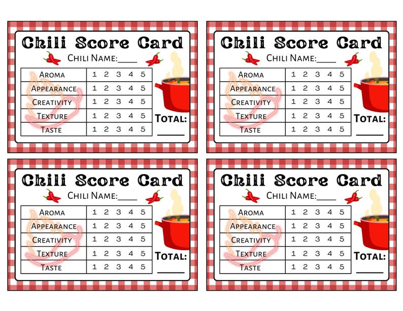 Chili Cook-off Score Card, Signs, Printable, Digital Download, Contest ...