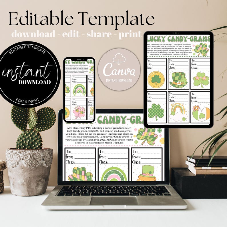 Lucky Candy Grams Fundraiser, Editable St. Patrick's Day Candy Grams ...