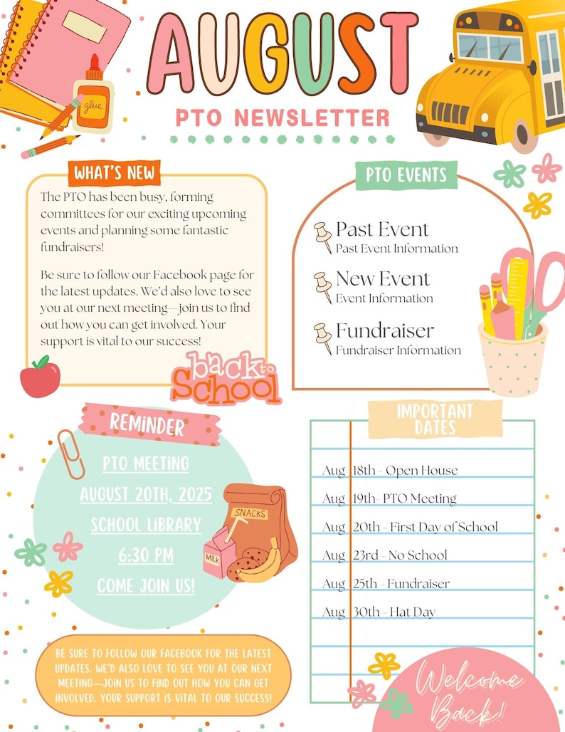August Newsletter, PTO News, PTA, Teacher Classroom, Fall Newsletter ...