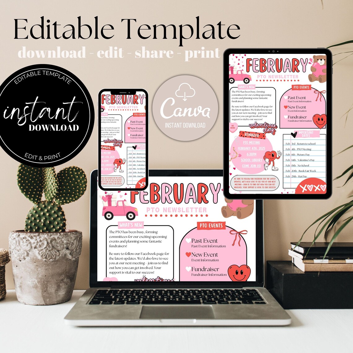 February Newsletter, PTO, PTA, Classroom Information, Canva Template ...