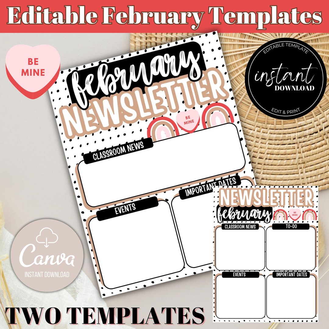 February Newsletter, PTO, PTA, Classroom Information, Canva Template ...