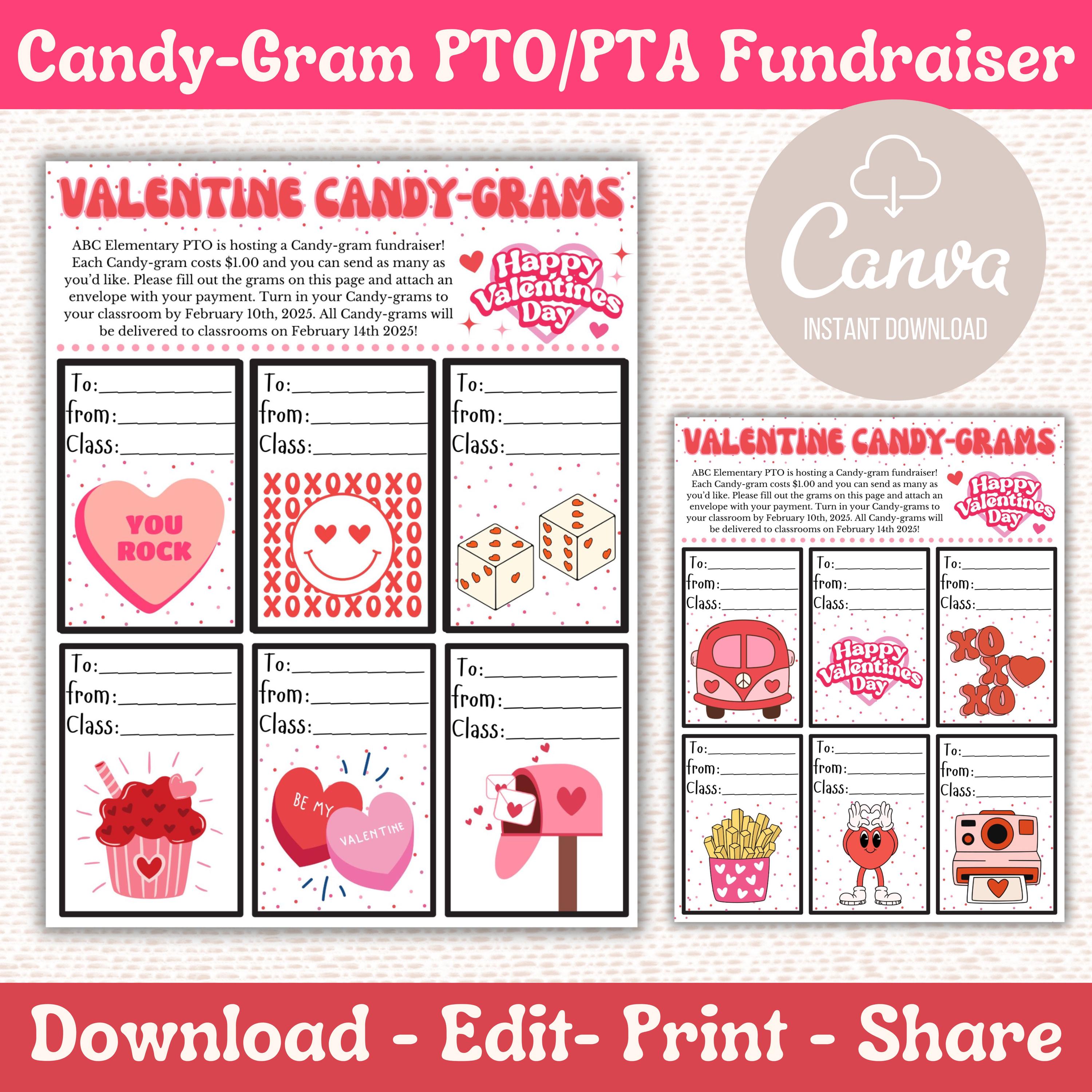 Candy Grams Fundraiser, Retro Editable Valentine Candy Grams, Printable ...